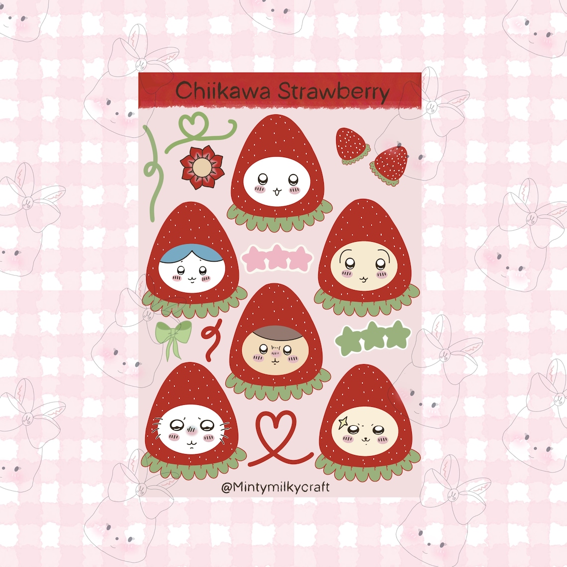 Chiikawa Strawberry Sticker Sheet - Etsy