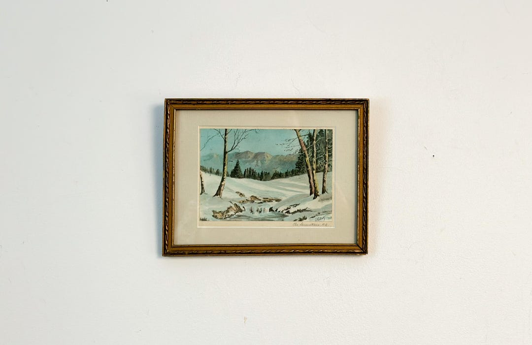 Vintage Hand-colored Lithograph Print: Winter Landscape in the ...