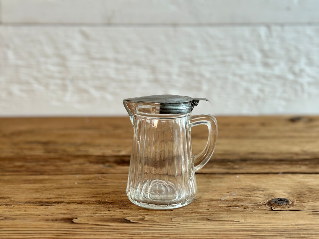 Antique Glass Maple Syrup Pitcher or Jug, With a Hinged Metal Lid ...