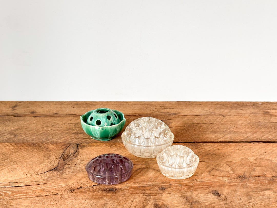 Antique Flower Frogs: Clear Glass, Amethyst Glass and Ceramic, From the ...