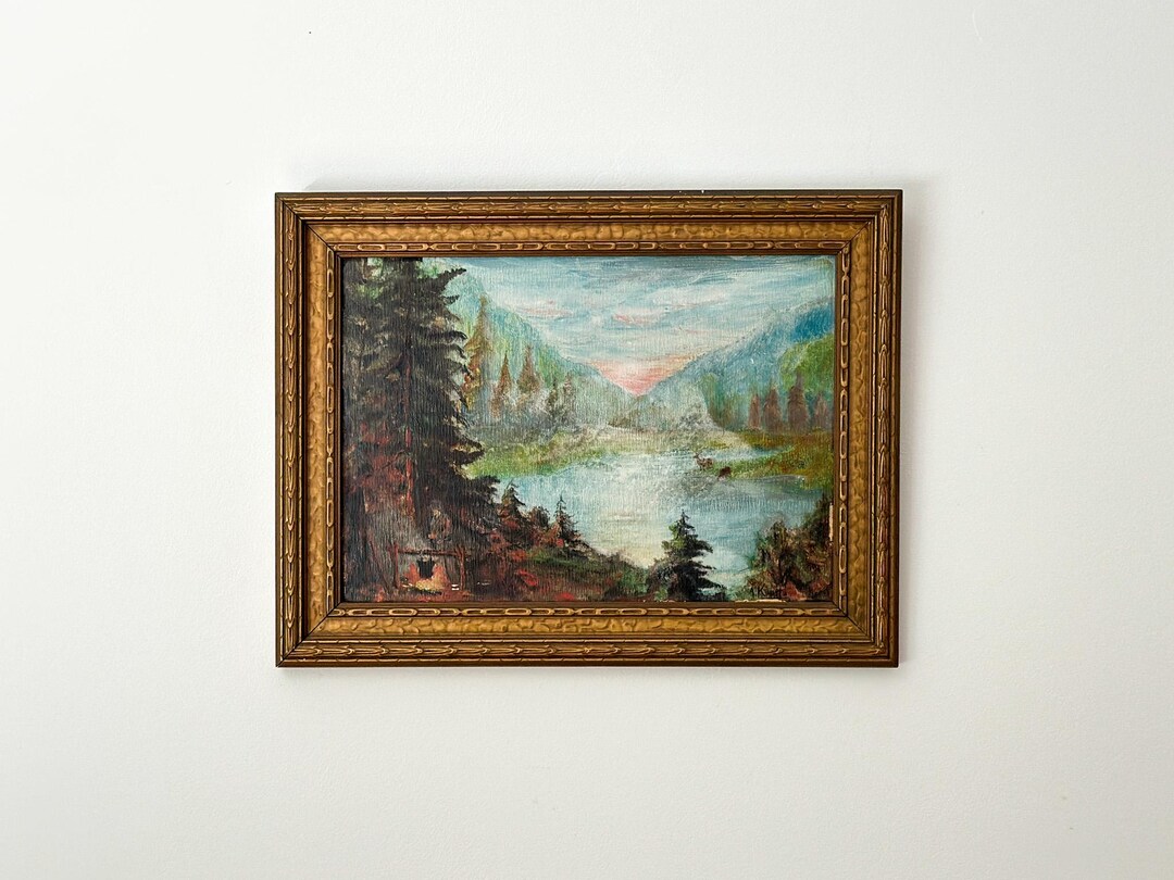 Antique Original Oil Painting, Hunting/pioneer Scene, Canadian ...