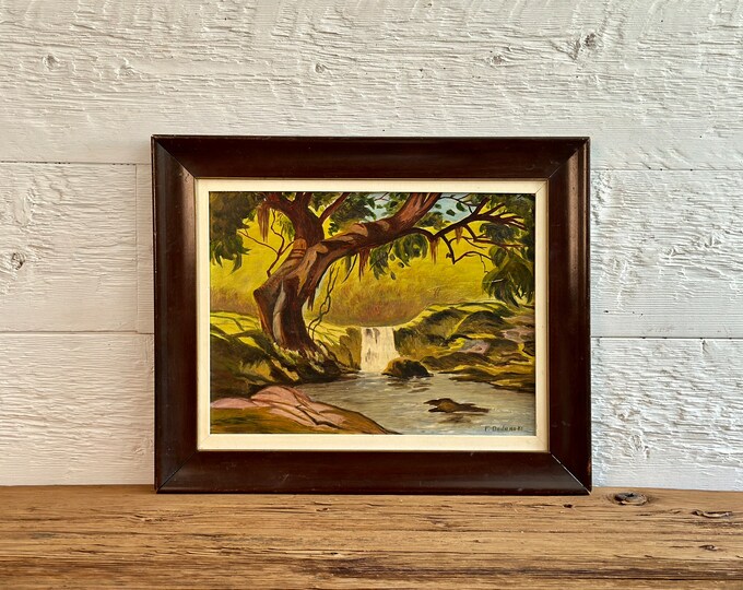 Vintage Original Oil Painting on Board, Green Summer Forest Landscape ...