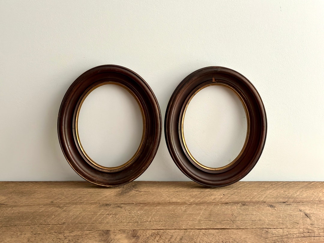 Pair of Antique Victorian Oval Wood Frames With Gold Metal Trim, 2 Old ...