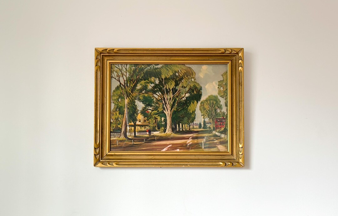 Vintage Framed Lithograph Print, Couple Walking on the Street, Morris ...