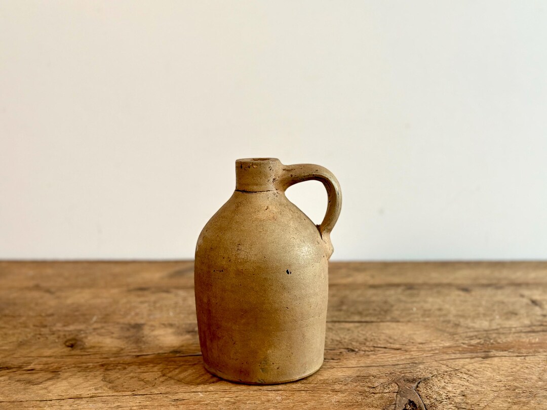 Small Antique Stoneware Crock Jug With a Handle, Salt Glaze Beige ...