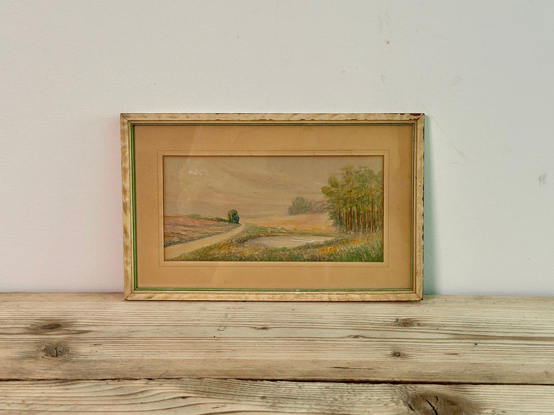 Antique Pastoral Watercolor Painting, Original Summer Landscape ...
