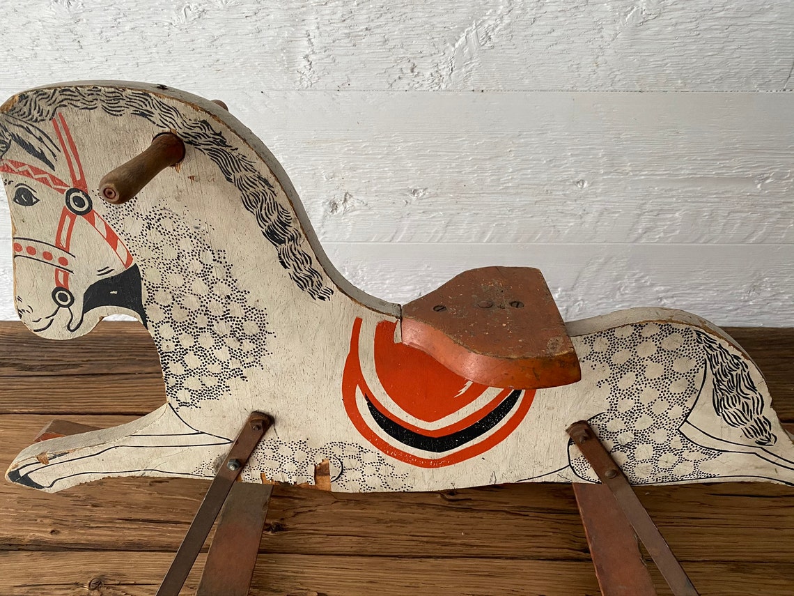 Vintage wood and metal child's rocking horse toy horse | Etsy