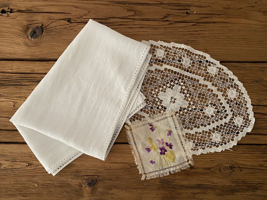 Collection of 3 Antique Hand-embroidered Table Linens, Circa 1920s and ...
