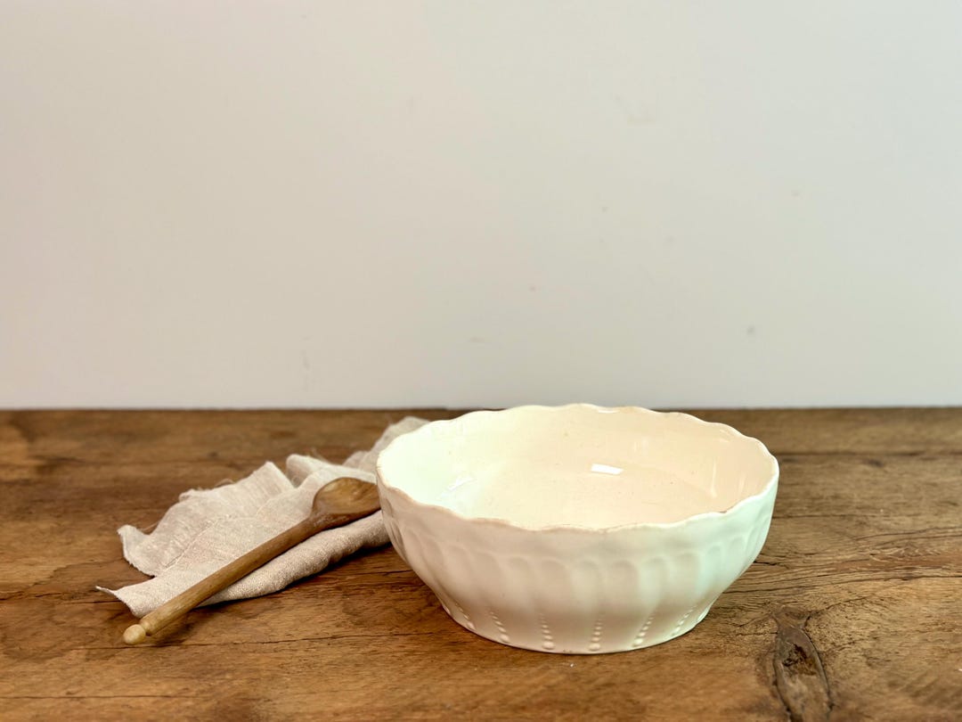 Antique White Ironstone Bowl, Ironstone Baking Dish, With Scalloped ...