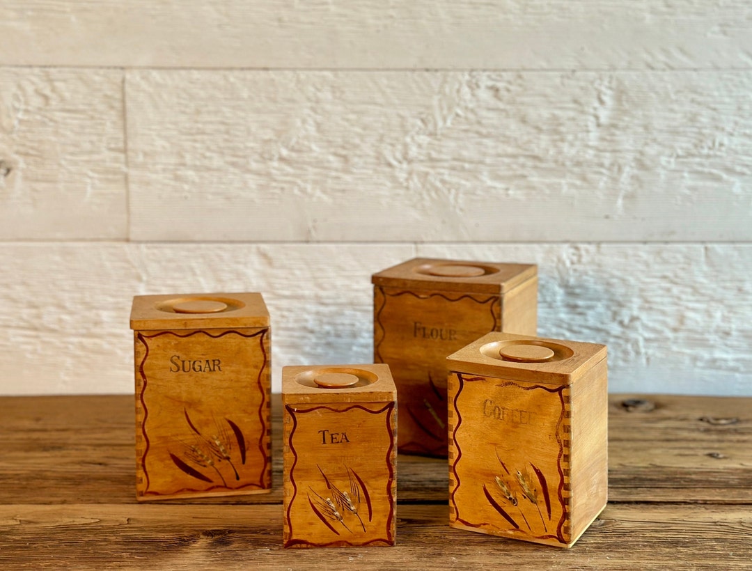 Set of 4 Vintage Nesting Pantry Wooden Box Containers, With Painted and ...