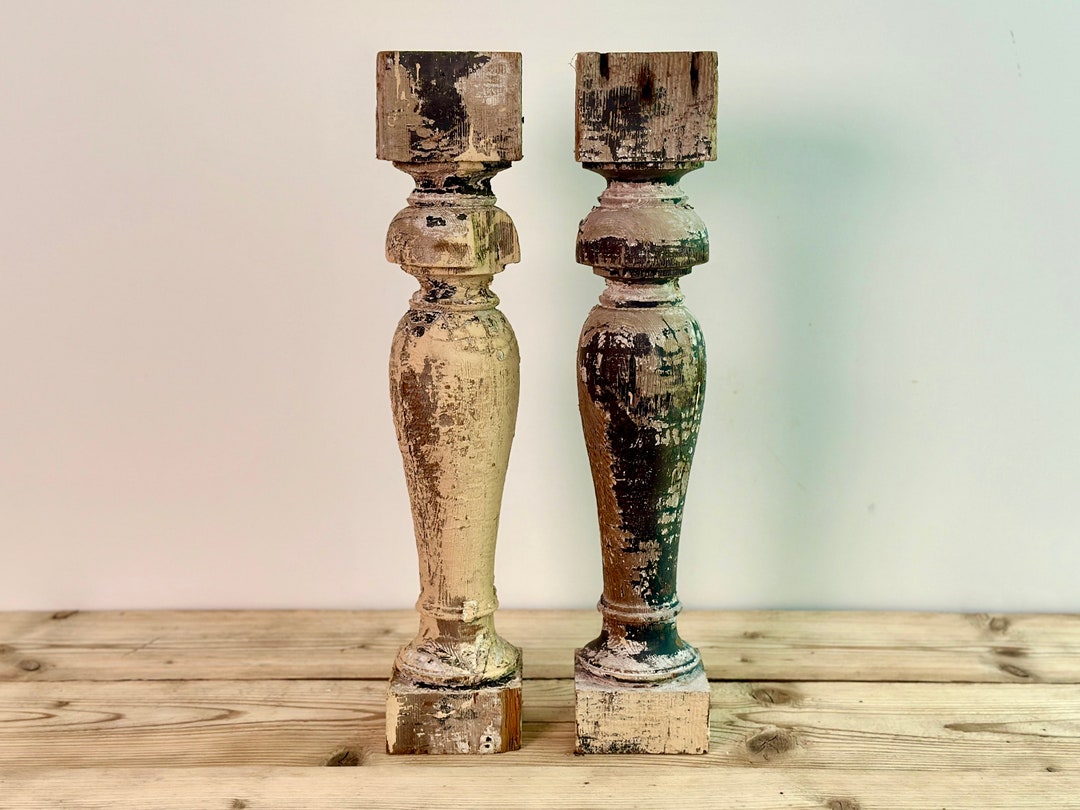 Pair of Antique Wood Posts, Architectural Salvaged Pillards, With Old ...