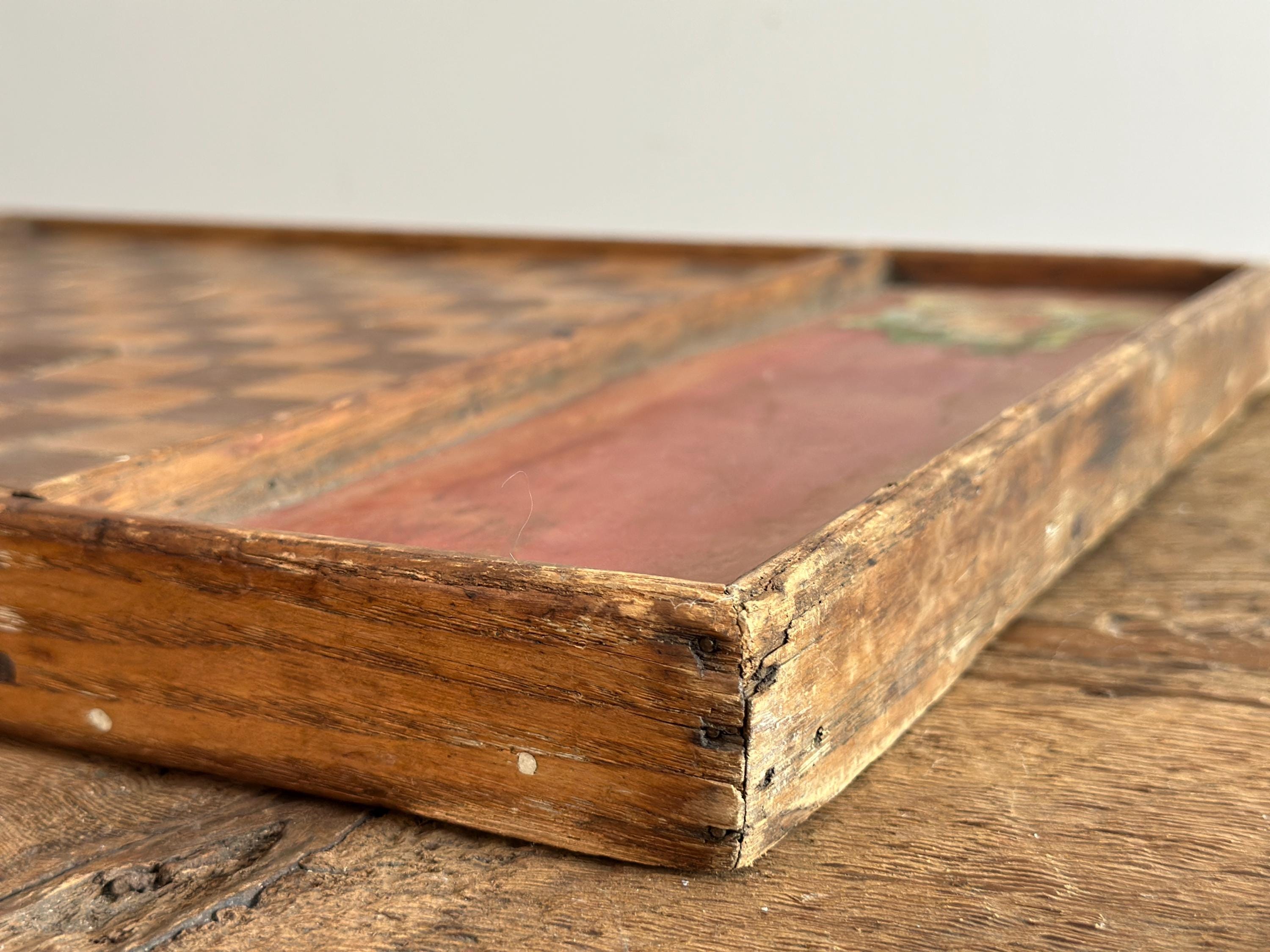 Antique Wooden Checker Board With Numbered Tiles, With Its Original Red ...