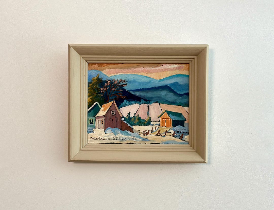 Vintage Original Folk Art Oil Painting of Farm House and Hills, 'st ...