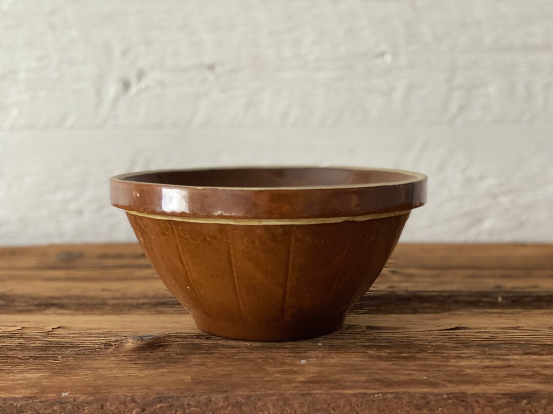 Antique Yellow Ware Ceramic Mixing Bowl, With Brown Glazing - Etsy