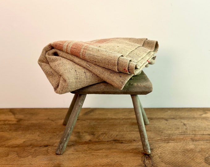 Antique Hand-woven Beige and Peach Wool Blanket, Hand-made Beige Wool ...
