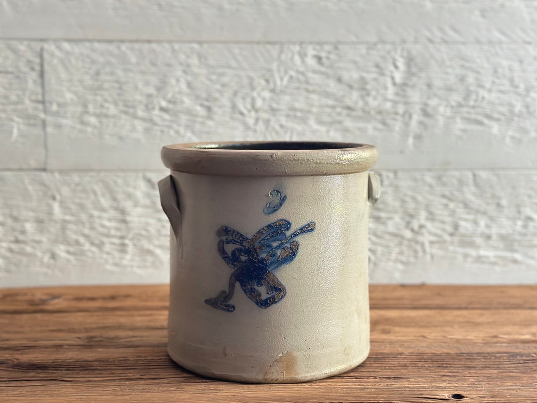Antique Primitive 2-gallon Merchant Stoneware Crock Jar, With a Blue ...