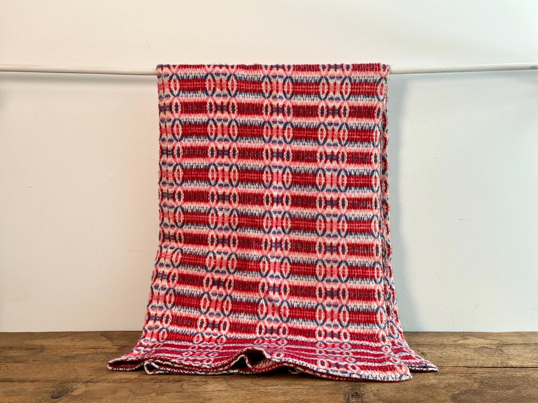 Vintage Hand-woven Overshot Wool Coverlet or Blanket, Pink and Purple ...