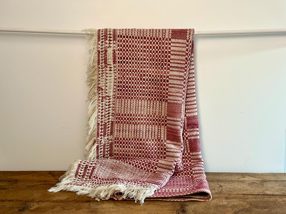 Antique Hand-woven Overshot Coverlet or Blanket, Made From Mauve Wool ...