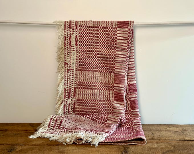 Antique Hand-woven Overshot Coverlet or Blanket, Made From Mauve Wool ...