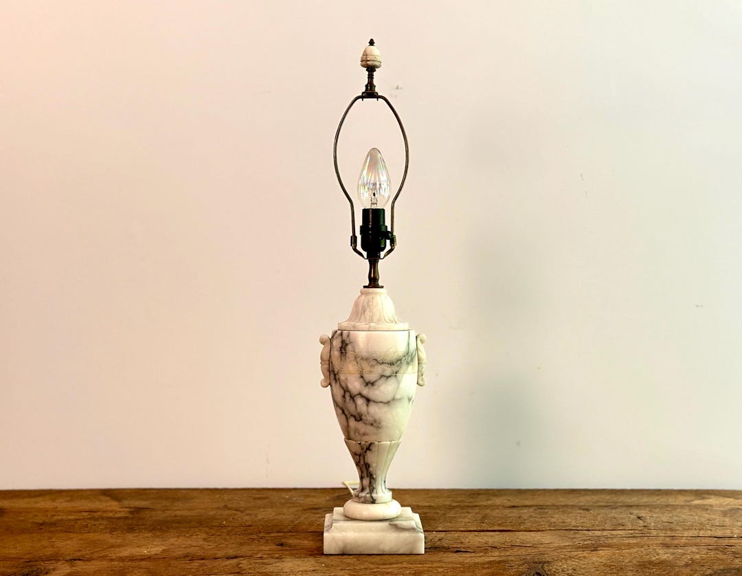 Vintage Mid-century Marble Table Urn Lamp, Hand-carved Stone Lamp With ...