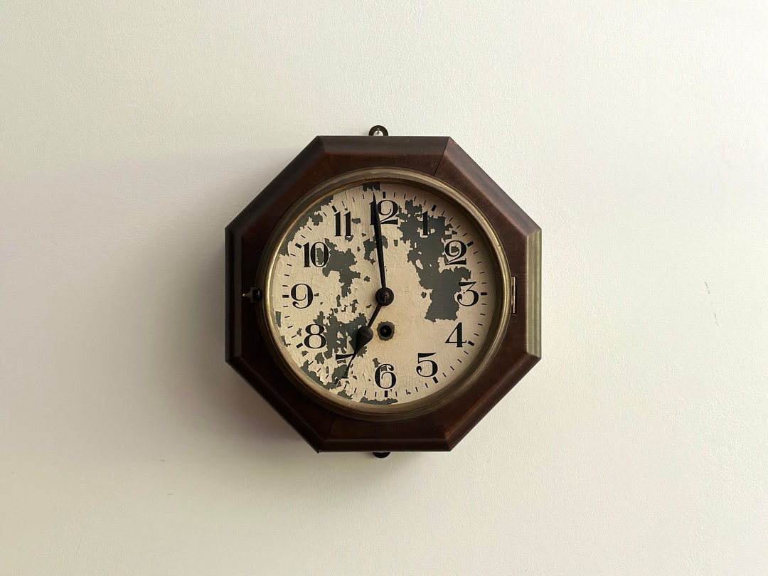 Antique Octagonal Wood and Brass Dial Clock, Wall Mounted Clock, Circa ...