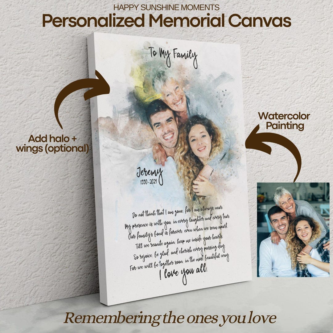 Personalized Memorial Wall Canvas, Watercolor Painting Portrait Poster ...