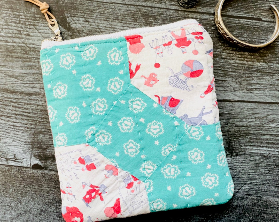 Vintage Quilt Bag, Zippered Pouch, Handmade Clutch, Antique Patchwork ...