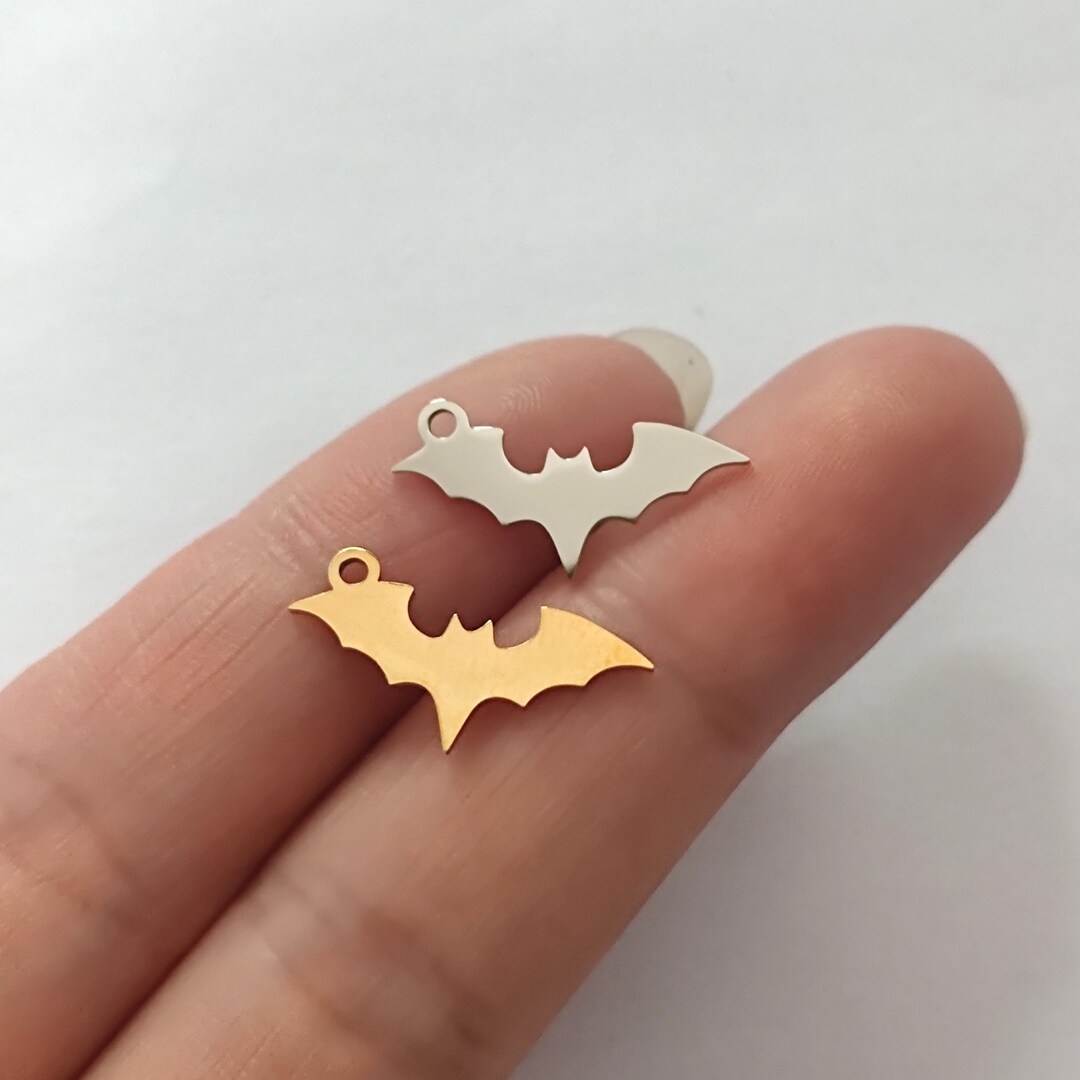 Bat Charm Gold Plated Stainless Steel for Halloween - Etsy
