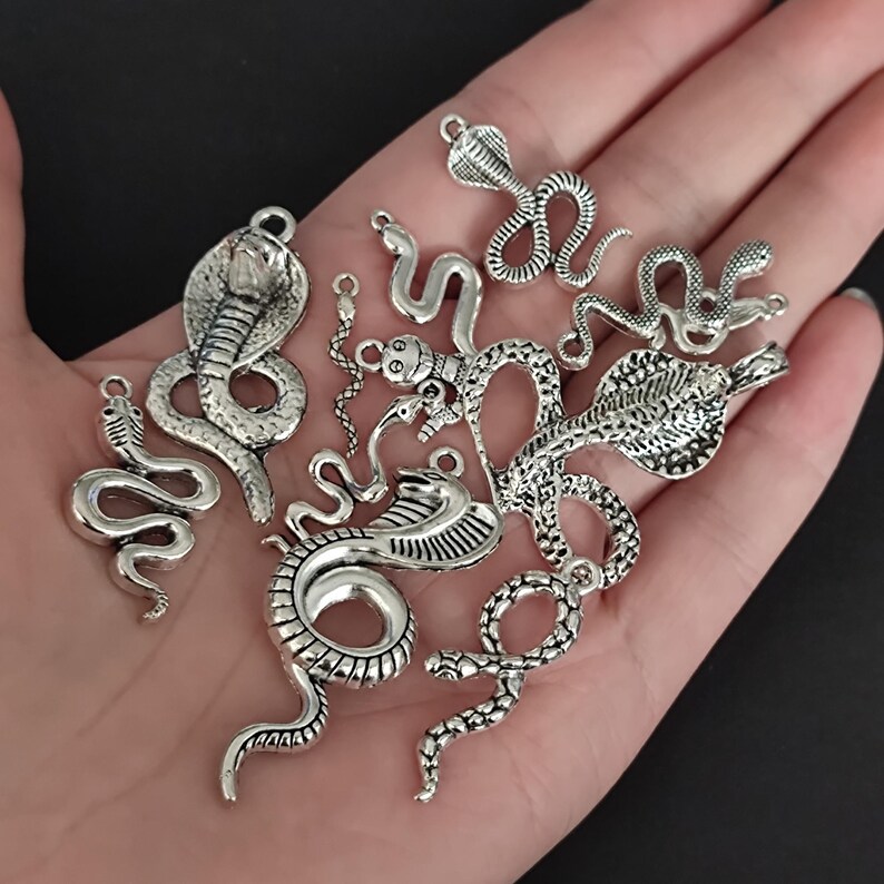 Cobra Snake Charm Set Antique Silver Tone for Jewelry Making - Etsy