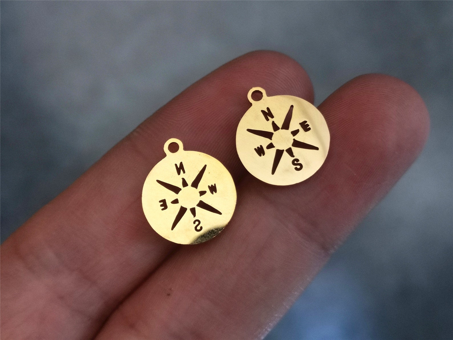 Compass Charm Stainless Steel Compass Pendant Gold Tone | Etsy