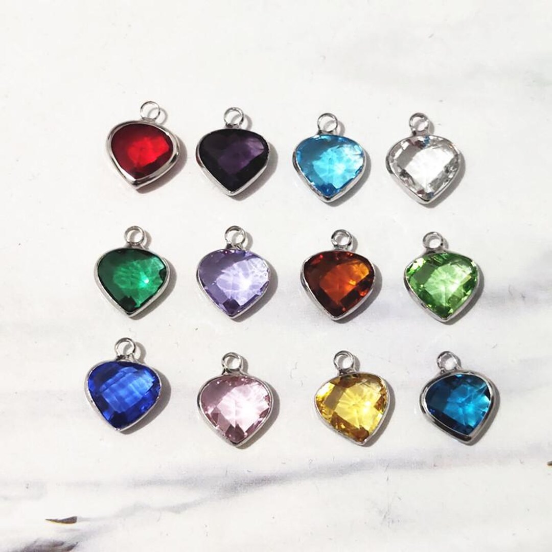 10x13mm Heart Shape Rare Earth Glass Birthstone Charm - Etsy