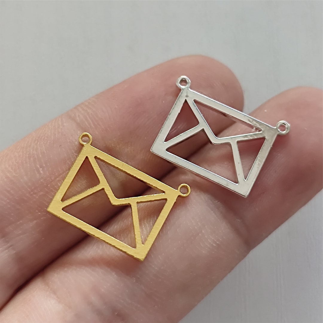Unpolished Envelope Charm Connector Gold Plated Steel - Etsy