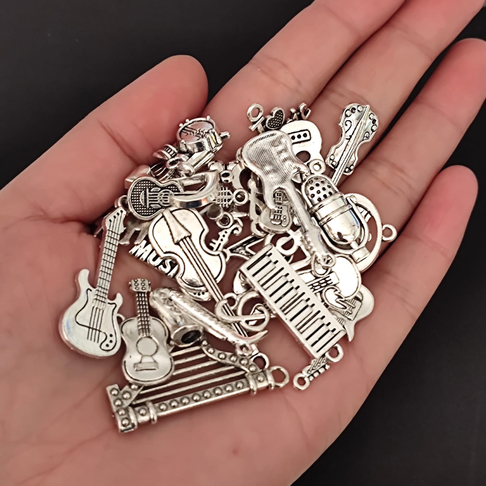 Musical Instrument Charm Set Antique Silver Tone - Etsy