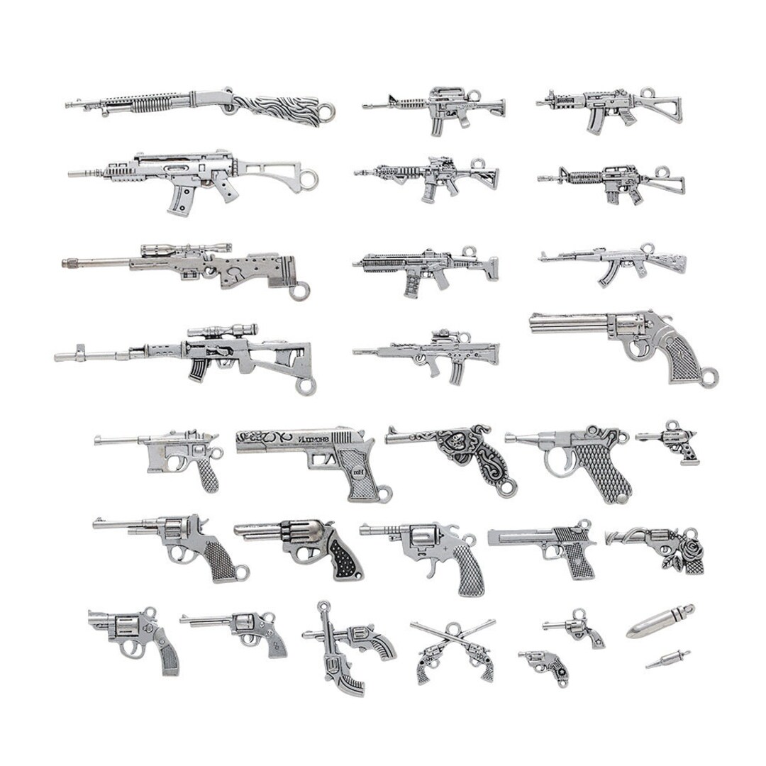 Rifle Pistol Gun Charm Antique Silver Tone Mixed 28PCS - Etsy