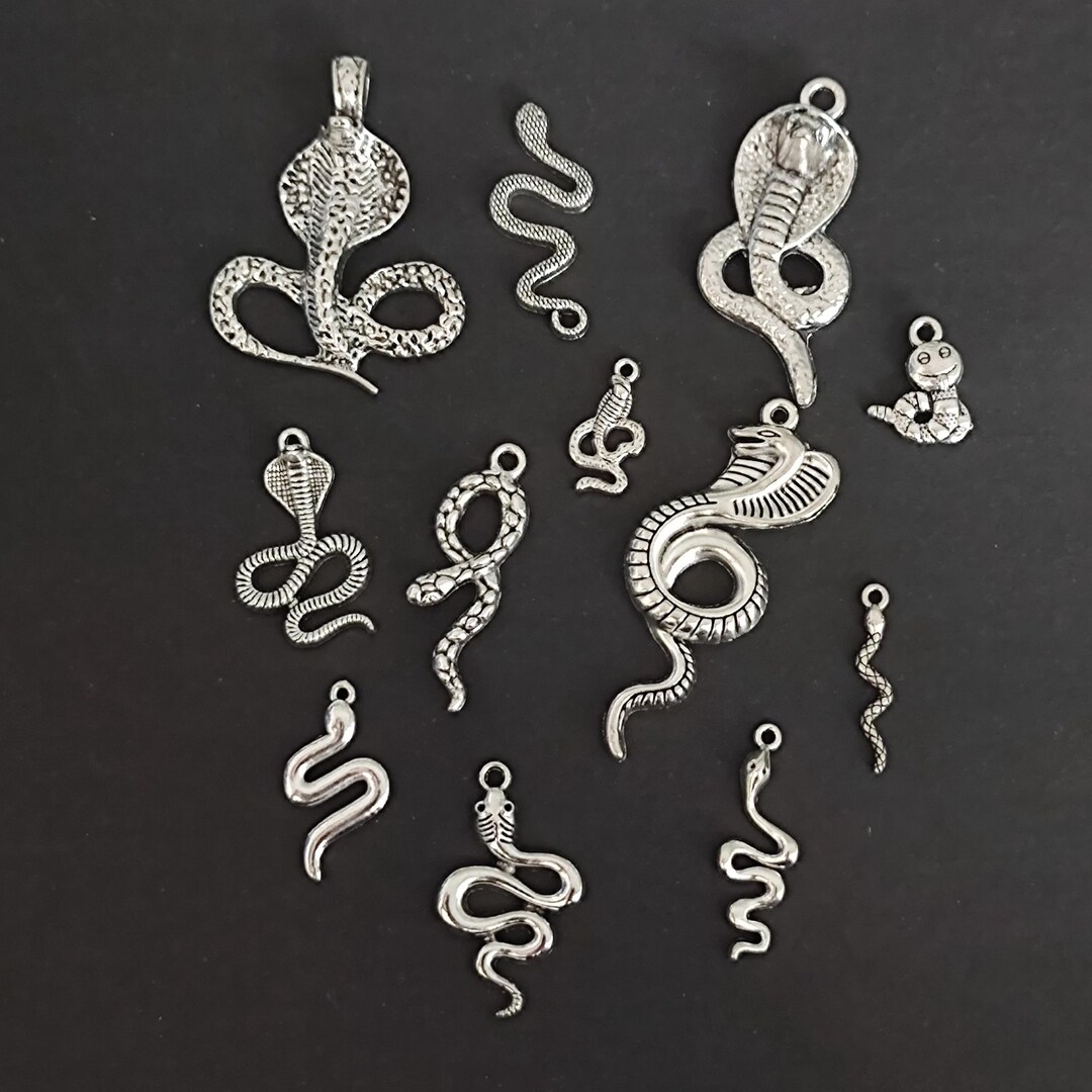 Cobra Snake Charm Set Antique Silver Tone for Jewelry Making - Etsy