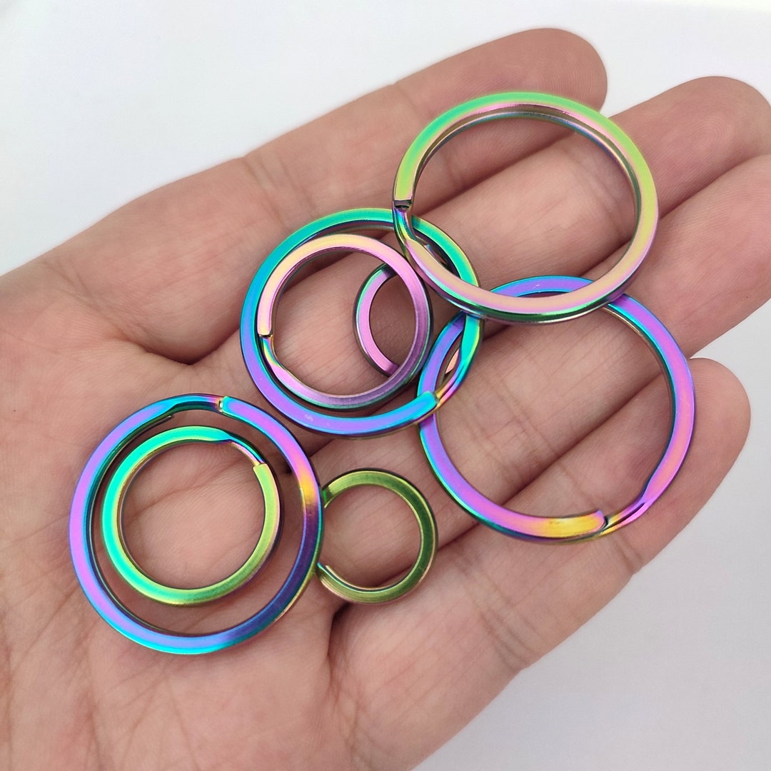 Rainbow Metal Stainless Steel Flat Split Keychain Key Ring - Etsy