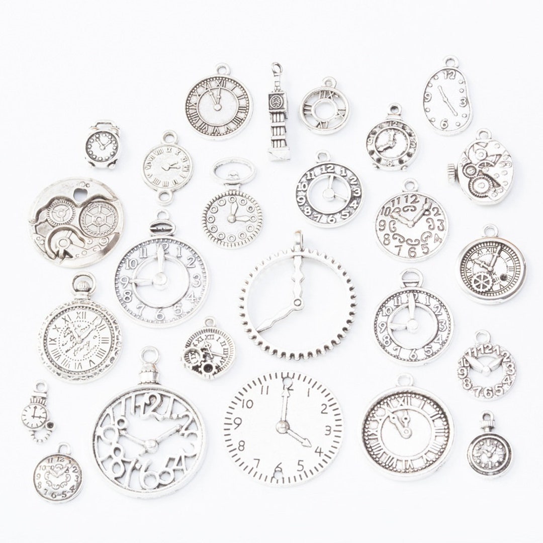 Clock Pocket Watch Charm Collection Antique Silver Tone Mixed - Etsy