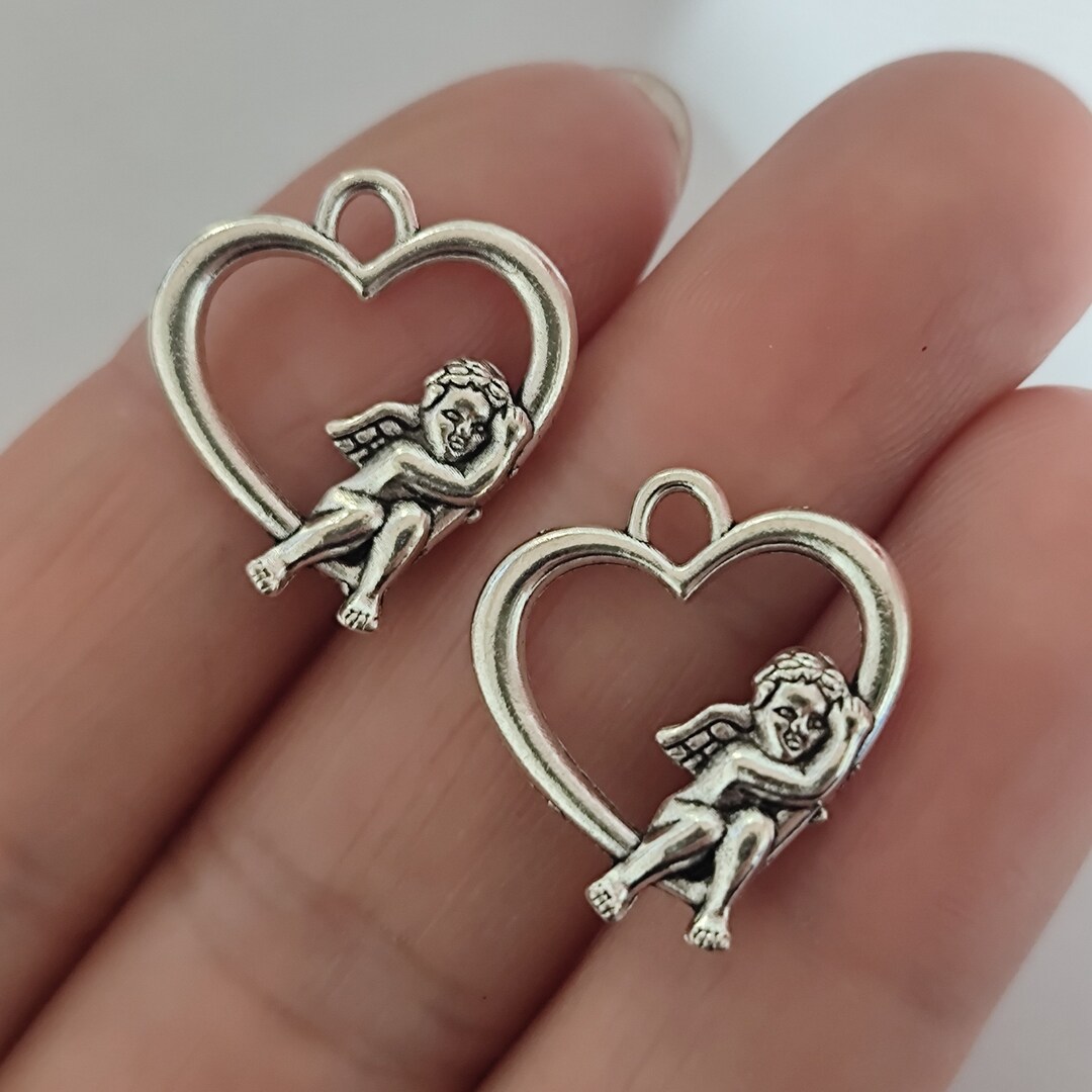 Angel Heart Charm Antique Silver Tone for Jewelry Making - Etsy