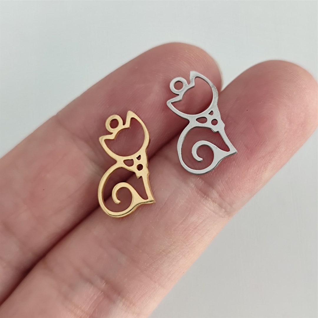 Hollow Cat Kitty Charm Stainless Steel for Jewelry Making - Etsy