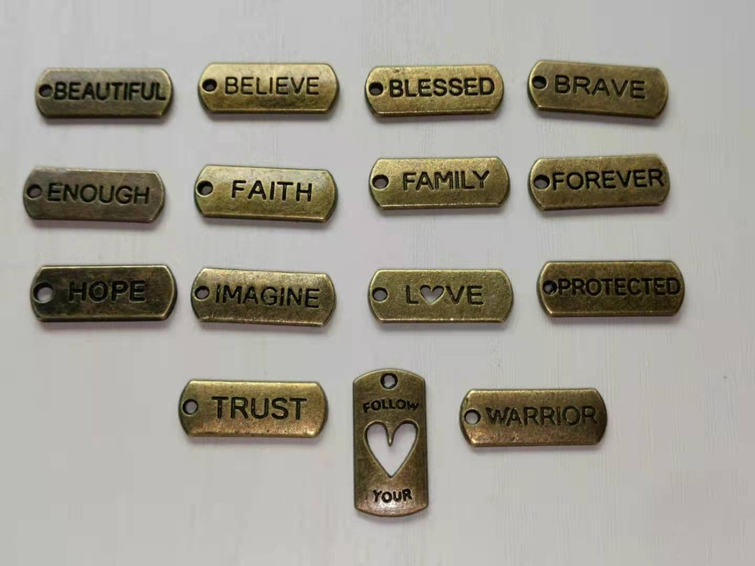 15PCS Bulk Inspirational Charm Affirmation Charm, Antique Bronze Word ...