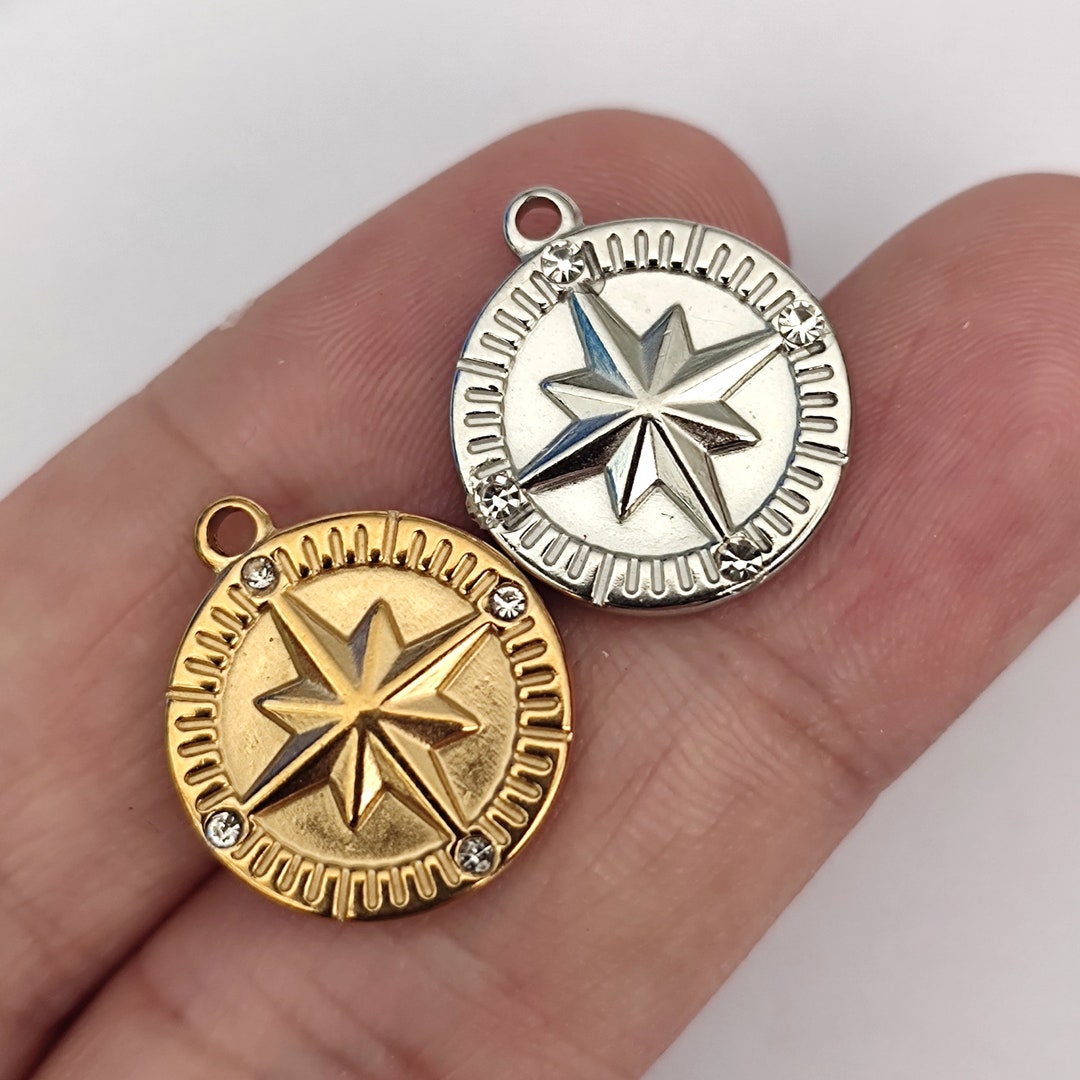 Compass Charm Stainless Steel With Rhinestones - Etsy