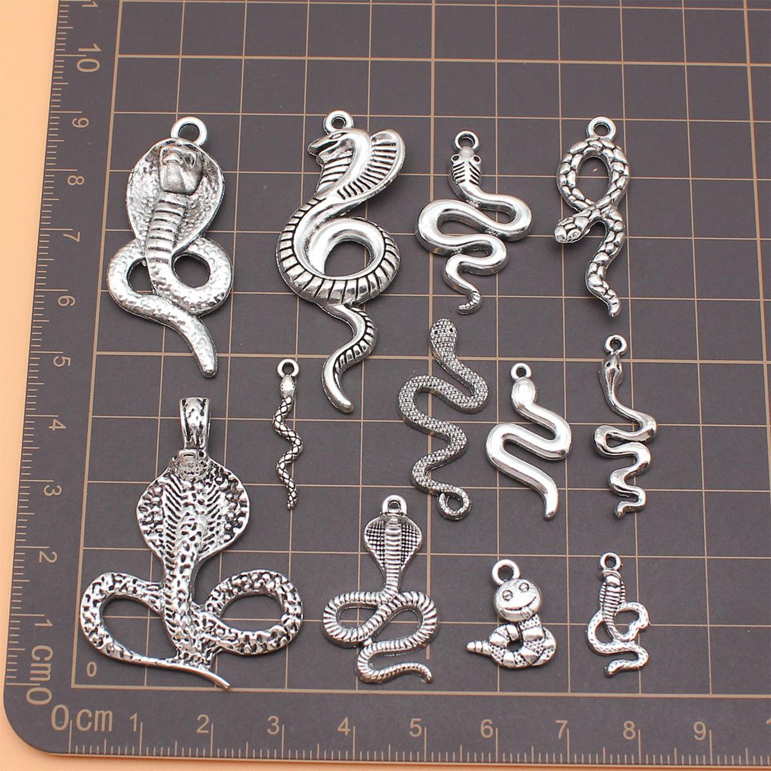 Cobra Snake Charm Set Antique Silver Tone for Jewelry Making - Etsy