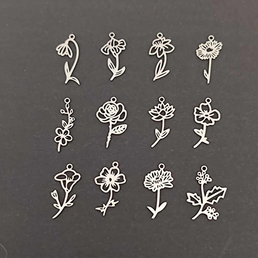 Birth Flower Charm Stainless Steel for Jewelry Making 12PCS - Etsy