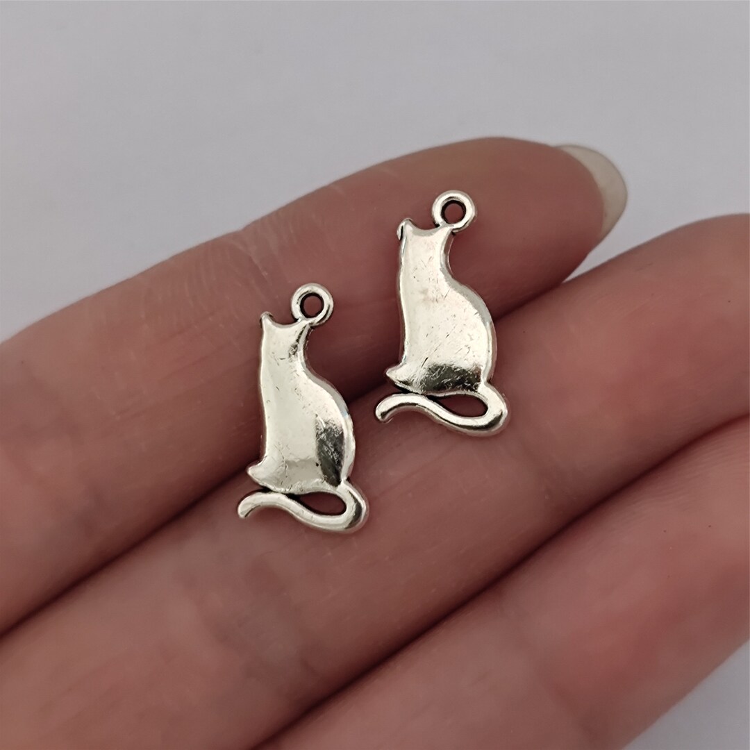 Cat Charm Antique Silver Tone for Jewelry Making - Etsy