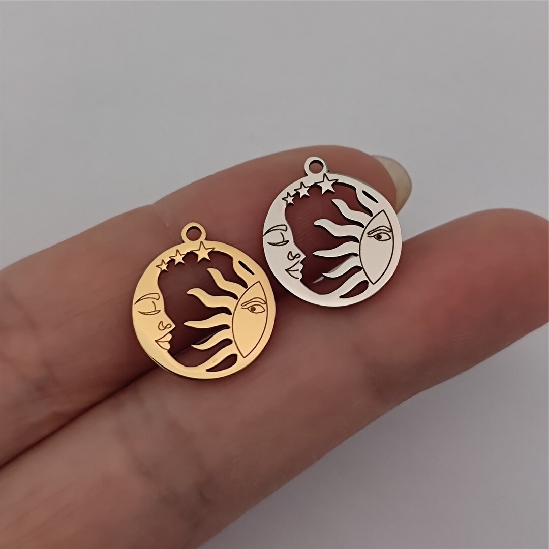 Sun and Moon Charm Gold Plated Stainless Steel - Etsy