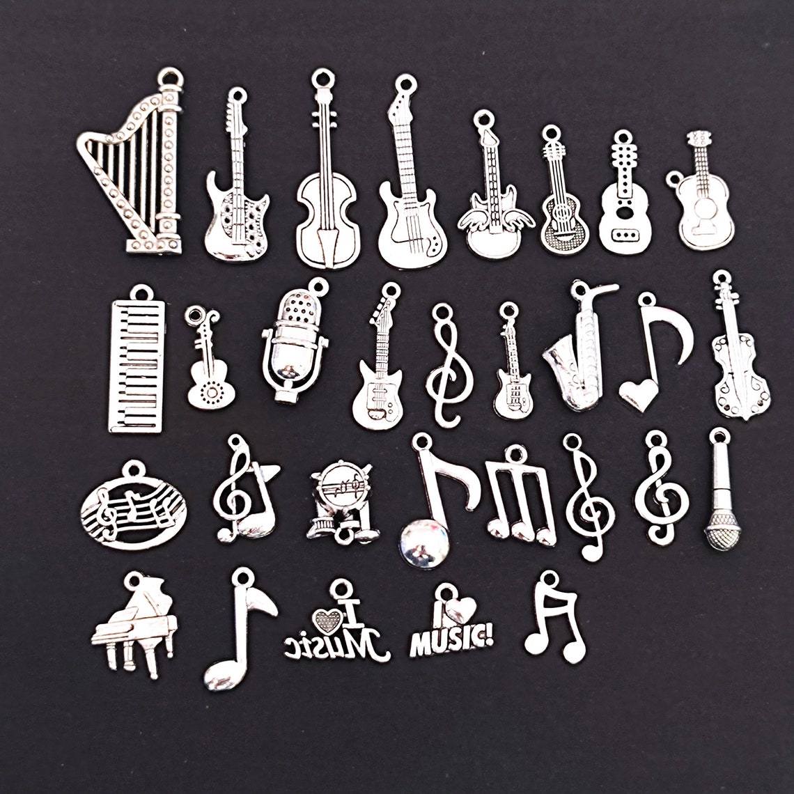 Musical Instrument Charm Set Antique Silver Tone - Etsy