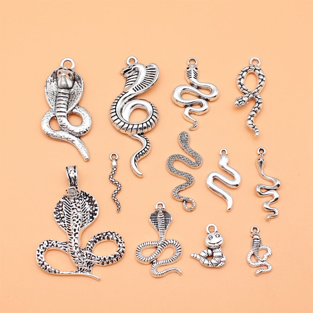 Cobra Snake Charm Set Antique Silver Tone for Jewelry Making - Etsy