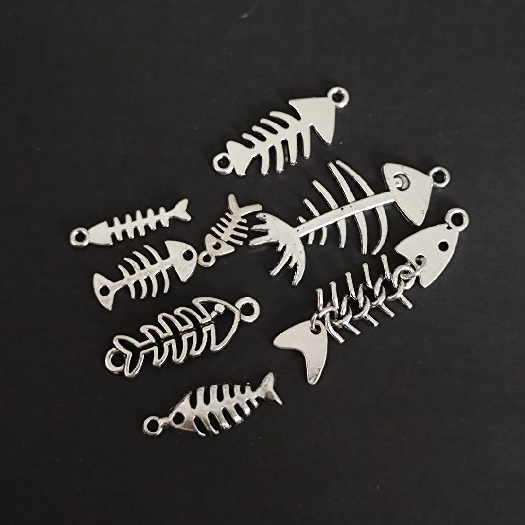 Fishbone Charm Set Antique Silver Tone for Jewelry Making - Etsy