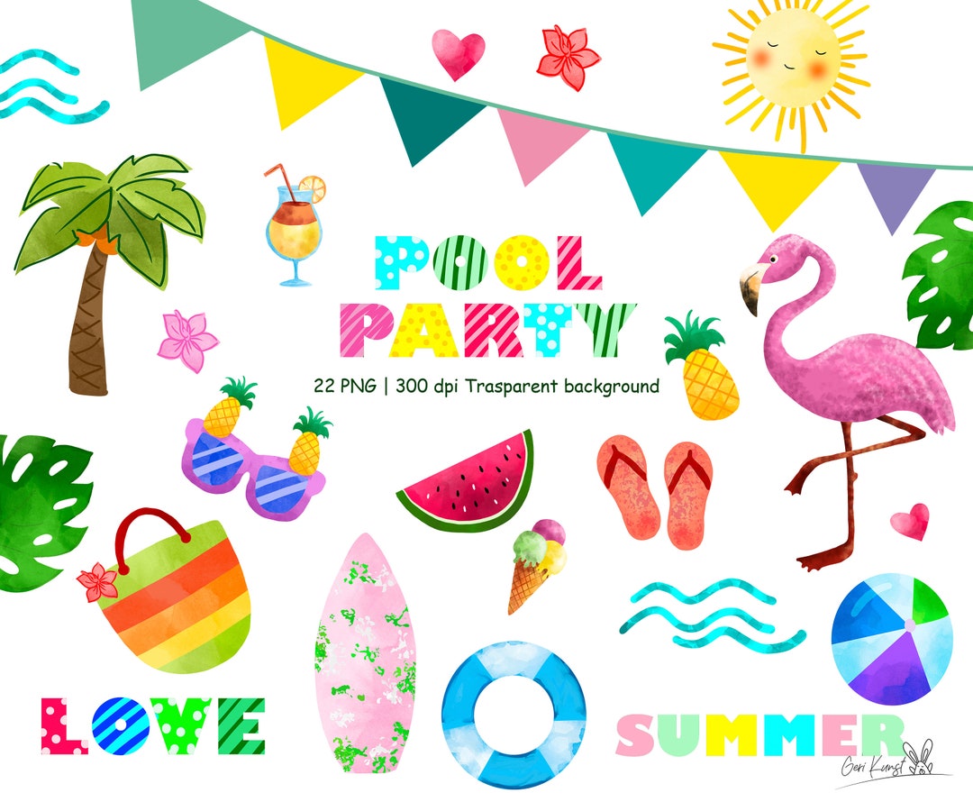Pool Party Clipart for Summer Party Projects. Direct Download, PNG. - Etsy