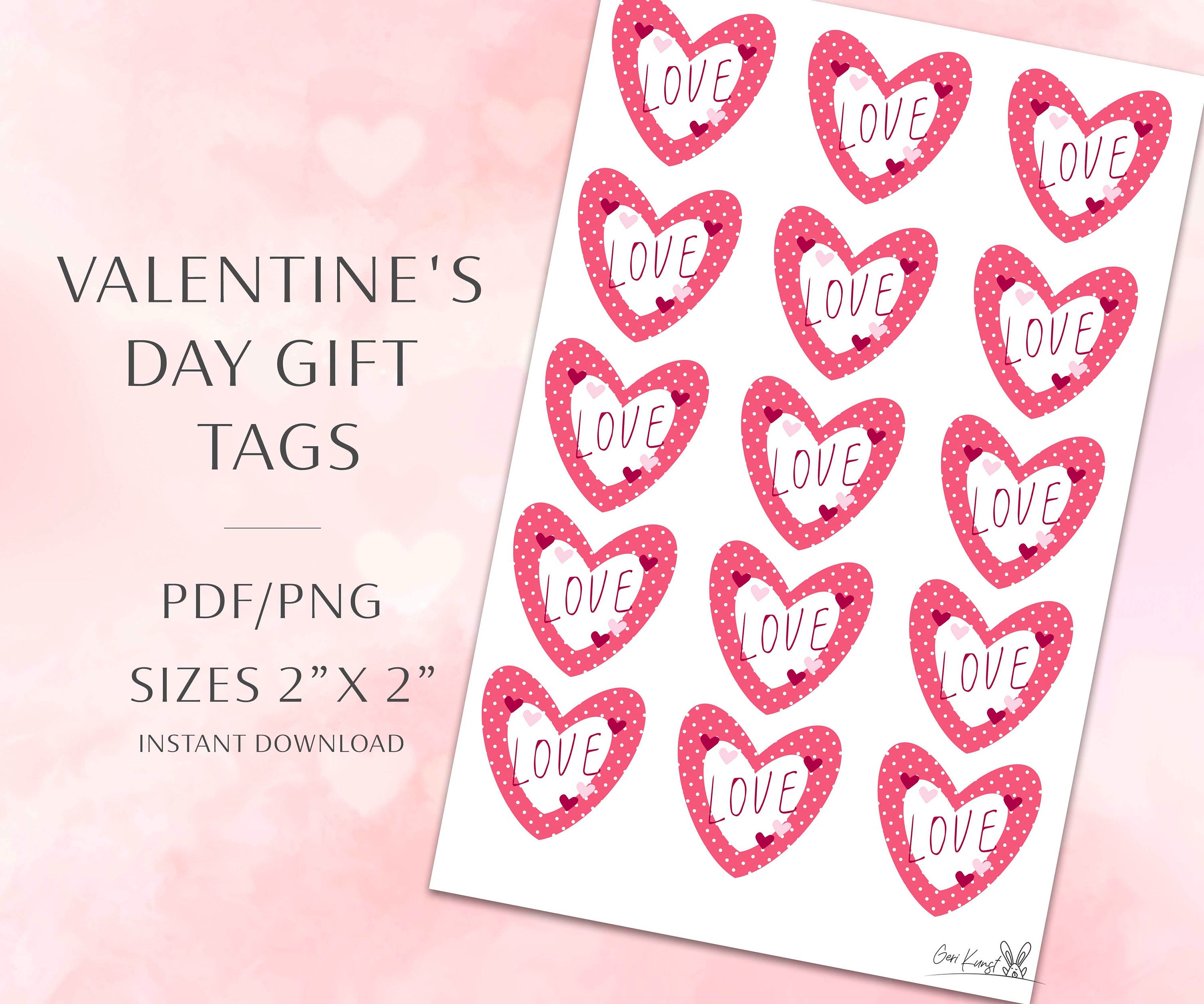 Love Gift Tags, Printable Heart Gift Tags, PDF, PNG - Etsy